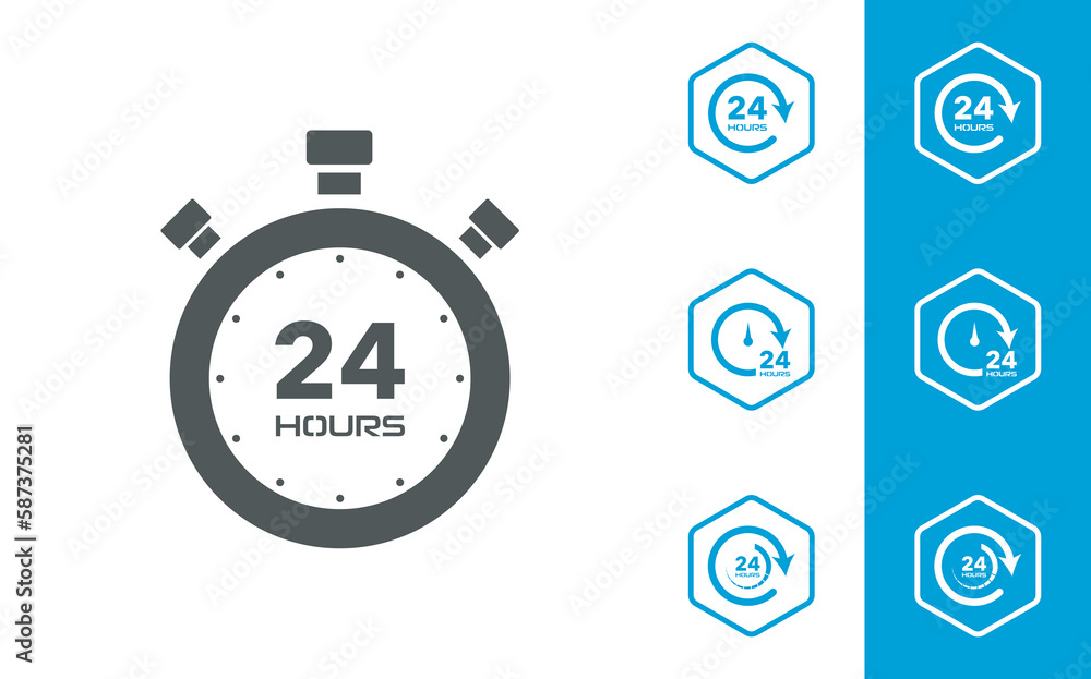 24 hour icons are designed in a simple. Twenty four hour with arrow ...