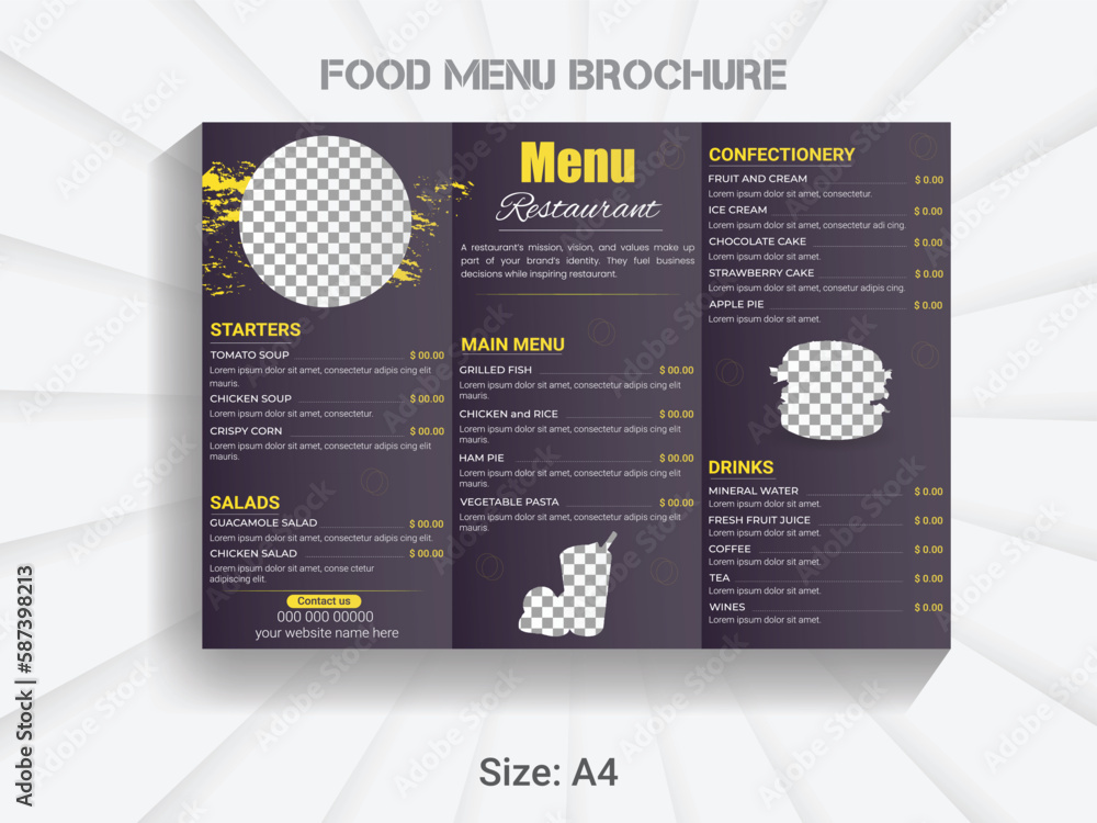 Vector de Stock A4 size trifold brochure food menu template. modern ...