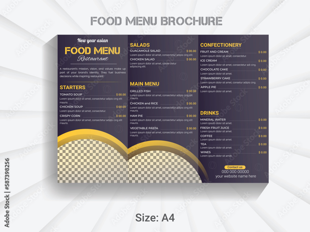 Vector de Stock A4 size trifold brochure food menu template. modern ...