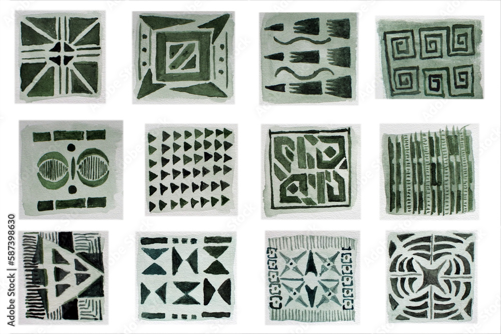 Geometric ornaments of irregular shape. Primitive monochrome patterns ...
