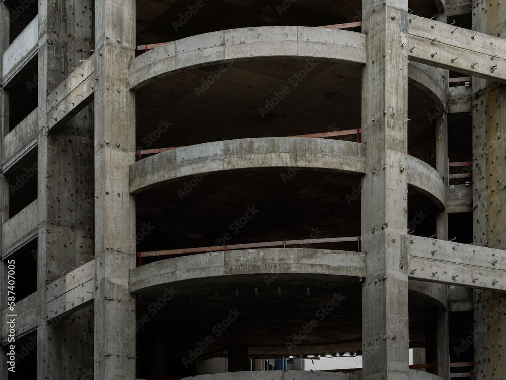 Reinforced concrete structure of a construction site. Close-up of the ...