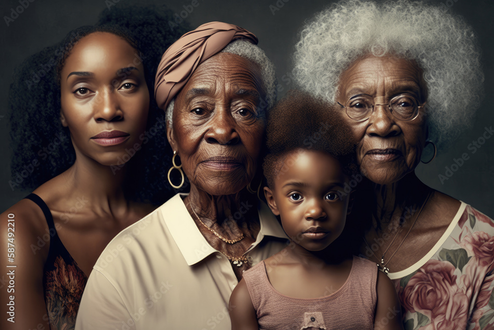 African american family, young daughter, mom, grandmother and great ...
