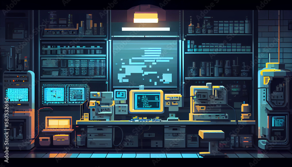 Futuristic laboratory with advanced technology, pixel art, Generative ...