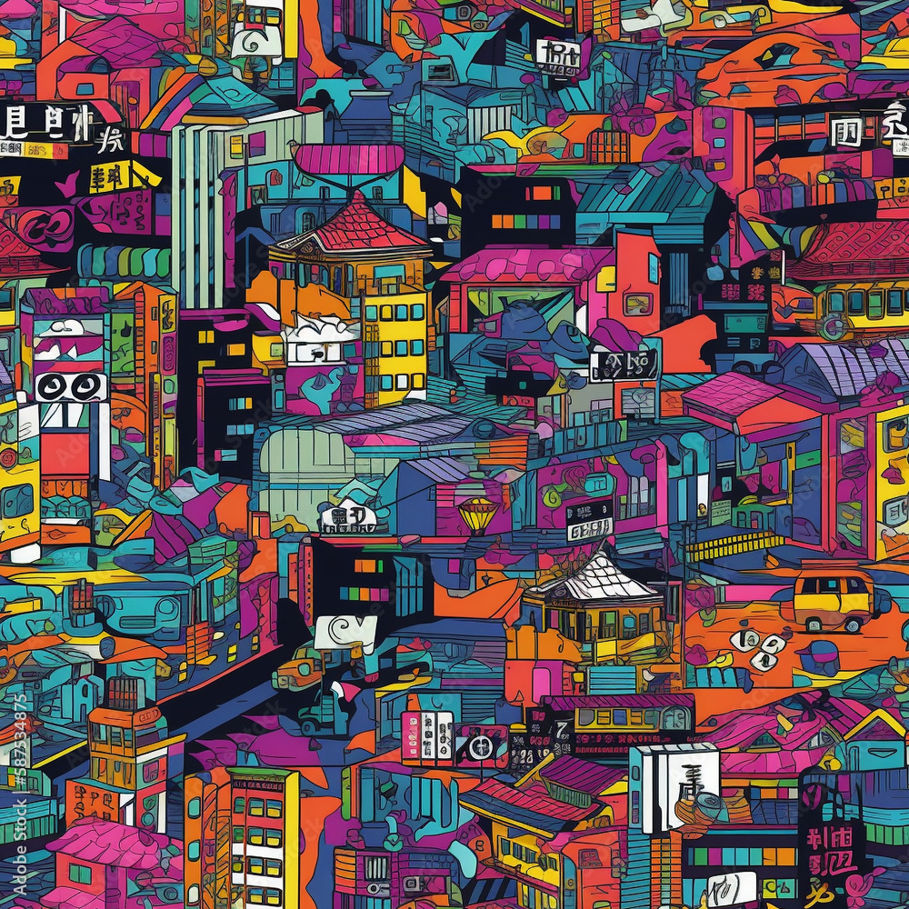 seamless pattern pop art of japan city unique blend of tradition and ...