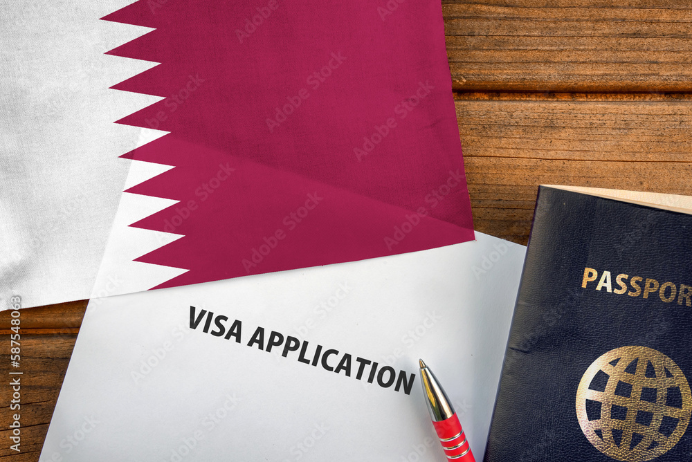 Visa application form, passport and flag of Qatar Stock Photo | Adobe Stock