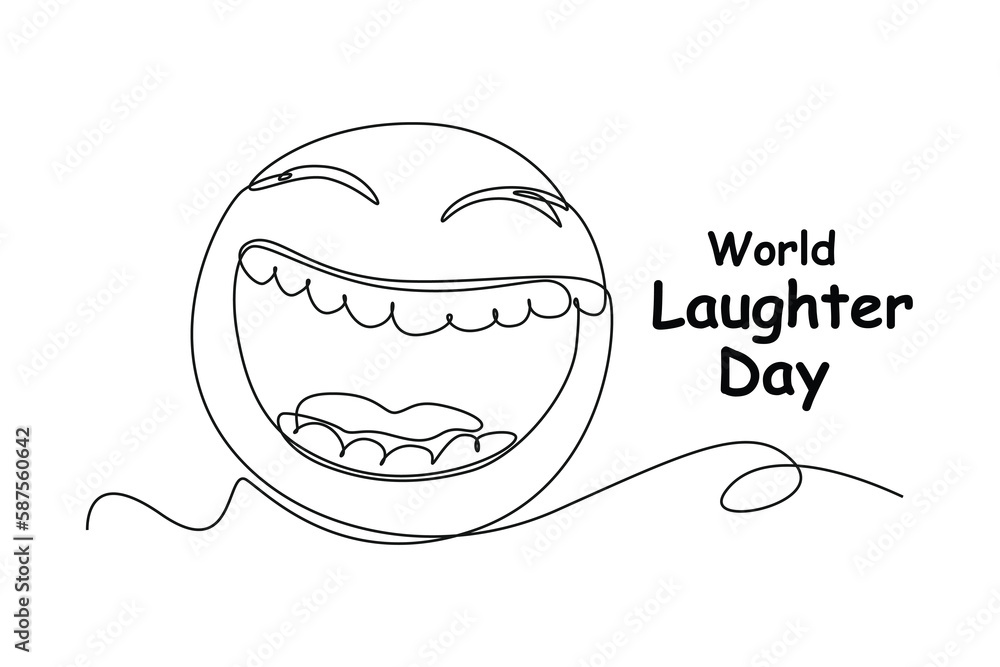 Continuous one-line drawing of happy laughing emoji. World laughing day ...