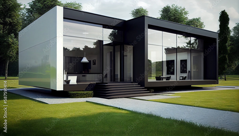 Stunning small modern villa surrounded by nature Stock Illustration ...