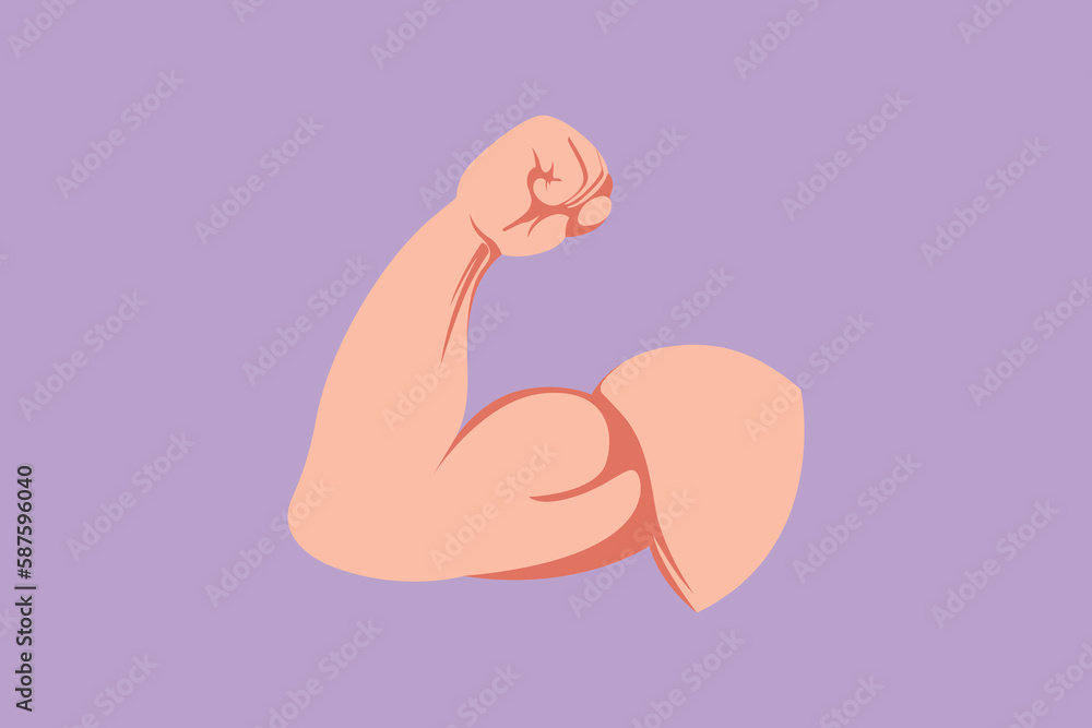 Cartoon flat style drawing of arm, bicep, strong hand icon. Strong ...