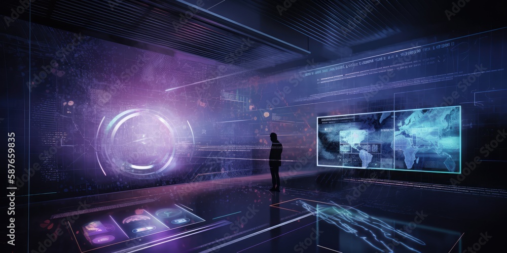 Futuristic Holographic Interface: Engaging Tech Background with Charts ...
