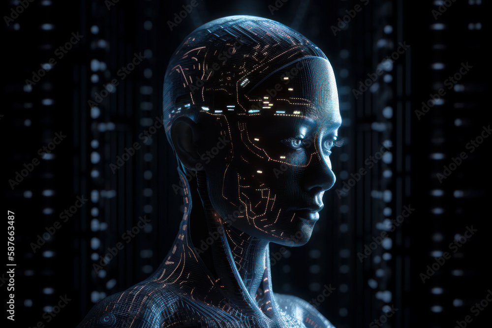 Futuristic AI Android robot. Beautiful female woman cyborg. Chat GPT ...