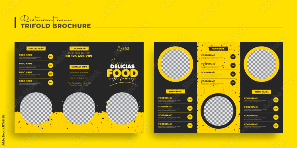 Food menu trifold brochure template design, Editable Restaurant food ...