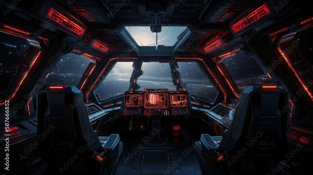 Spaceship cockpit control room by generative AI Stock Illustration ...