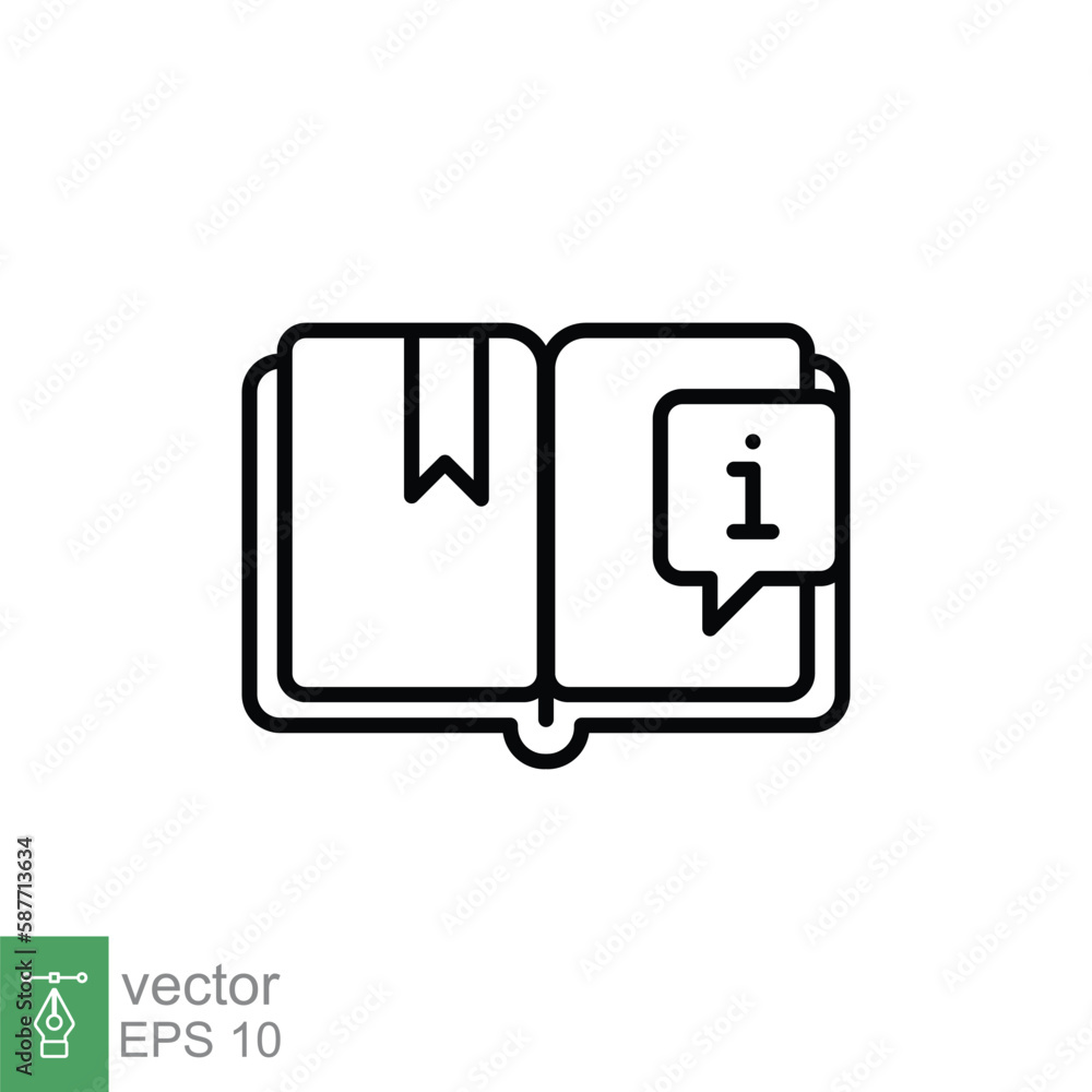 Book with information mark icon. Encyclopedia, catalogue, info and faq ...