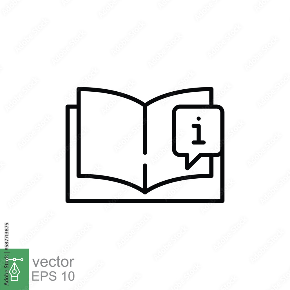 Book with information mark icon. Encyclopedia, catalogue, info and faq ...