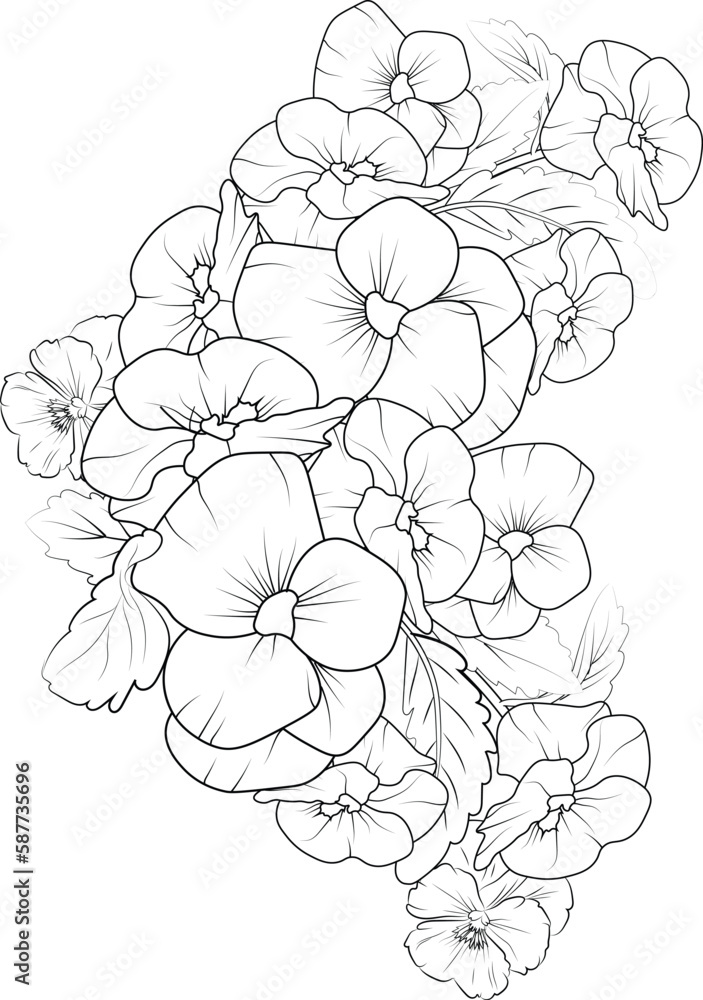 Image vectorielle Stock traditional pansy tattoo, pansy line drawing ...