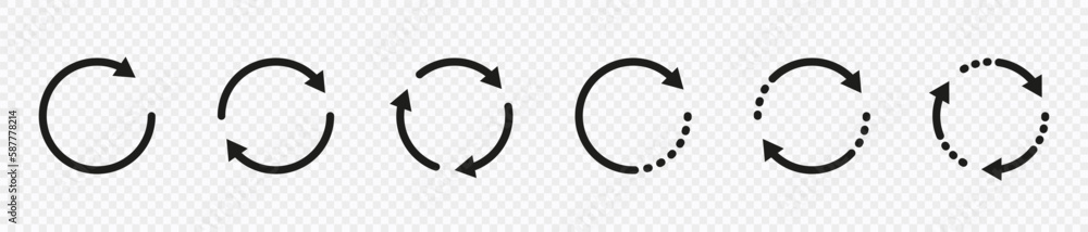 Cyclic rotation icon set. Reiteration or renewal symbol. Recycling sign ...
