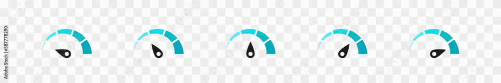 Blue scale meter icon set. Speed sign. Internet speed, gauge, dashboard ...