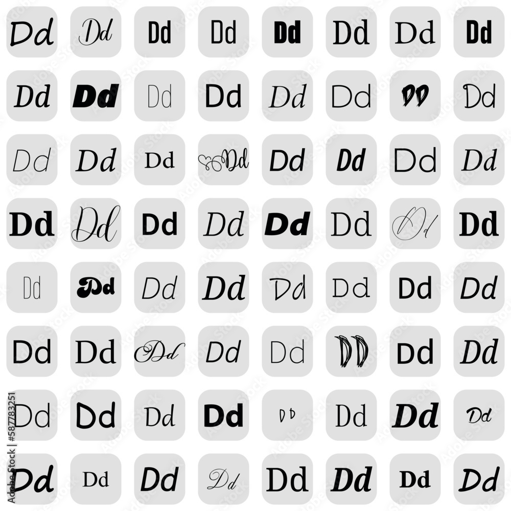Letter D in different fonts on white background. Type design collection ...