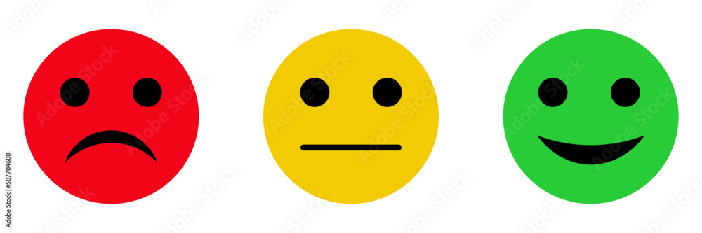 Satisfaction feedback survey emoji, flat style red, yellow, green color ...