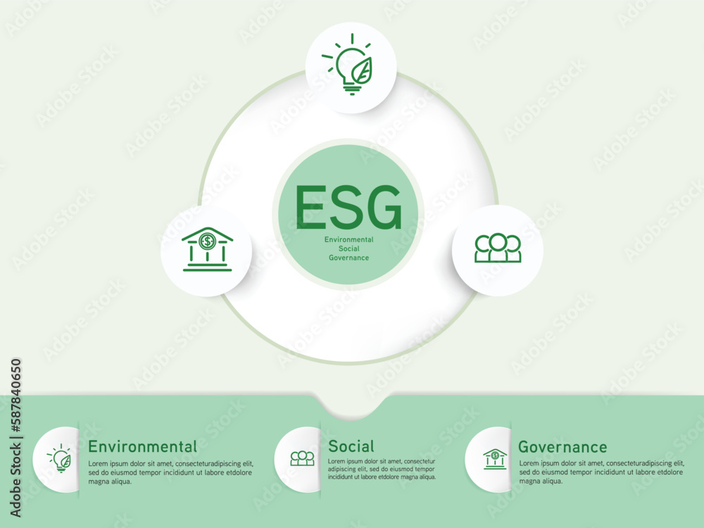 ESG business diagram infographic. Environment, Social, Governance ... ESG business diagram infographic. Environment, Social, Governance ...
