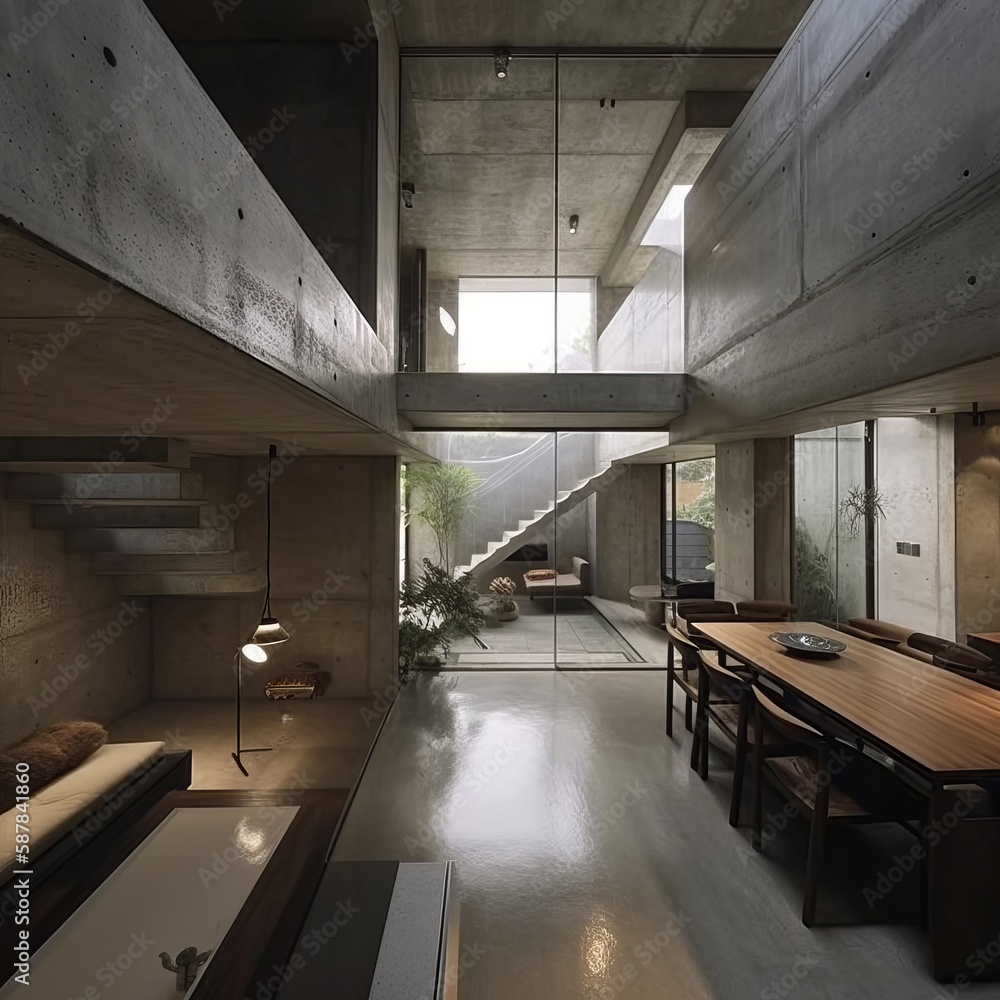 Modern Japanese inspired concrete house, interior design architecture ...