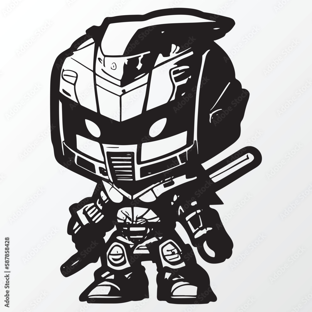 Cartoon ninja robot character sketch in anime style Stock Vector ...