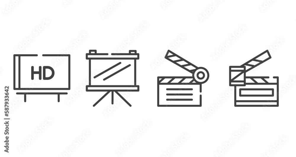 cinema outline icons set. thin line icons sheet included hd, fabric for ...