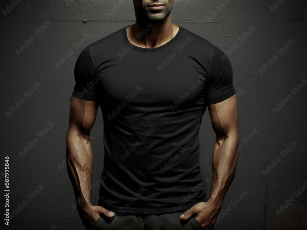 Black T-Shirt Mockup on Male Molde, T-shirt Mock up, Male Model , Mens ...