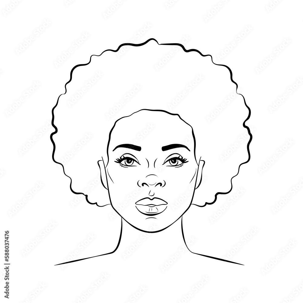 beautiful african american woman face portrait line drawing outline ...