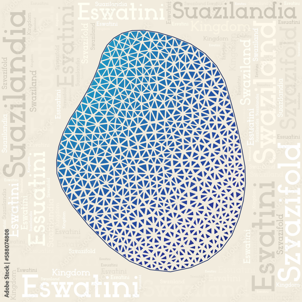 Artistic vector illustration of Eswatini map. Country names in ...