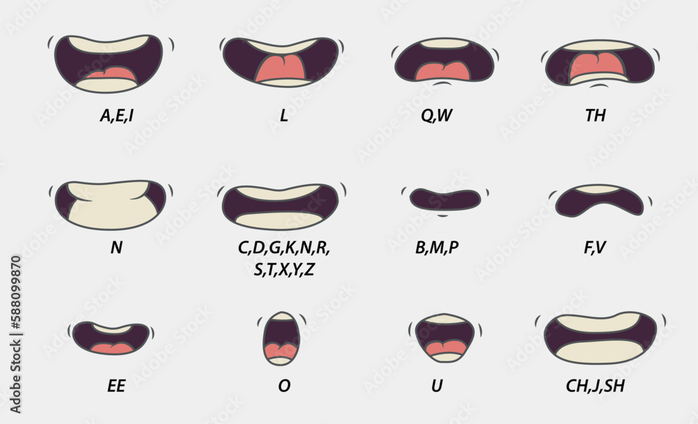 Lip sync character mouth animation.Mouth animation set. Lip sync ...