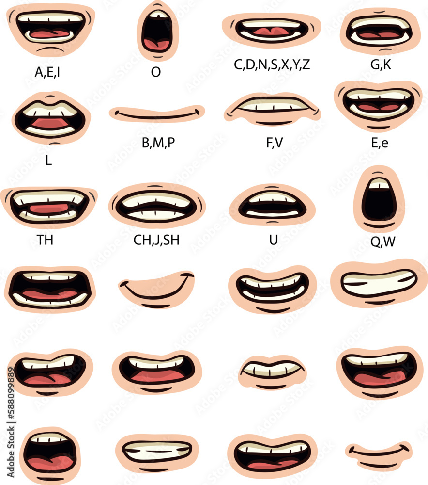 Lip sync character mouth animation.Mouth animation set. Lip sync ...