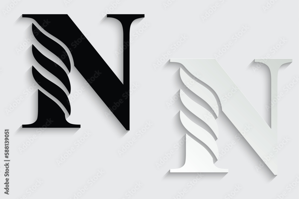 letter N. Black flower alphabet. Beautiful capital letters with shadow Stock Vector | Adobe Stock