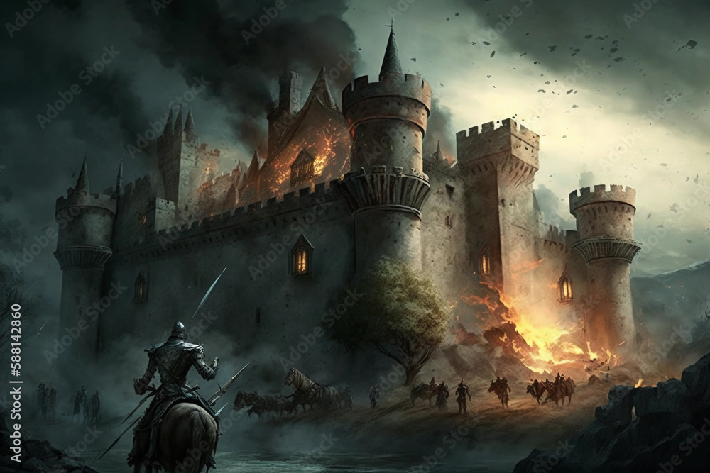 assault on the castle by medieval wars. troop battle. ai generated ...