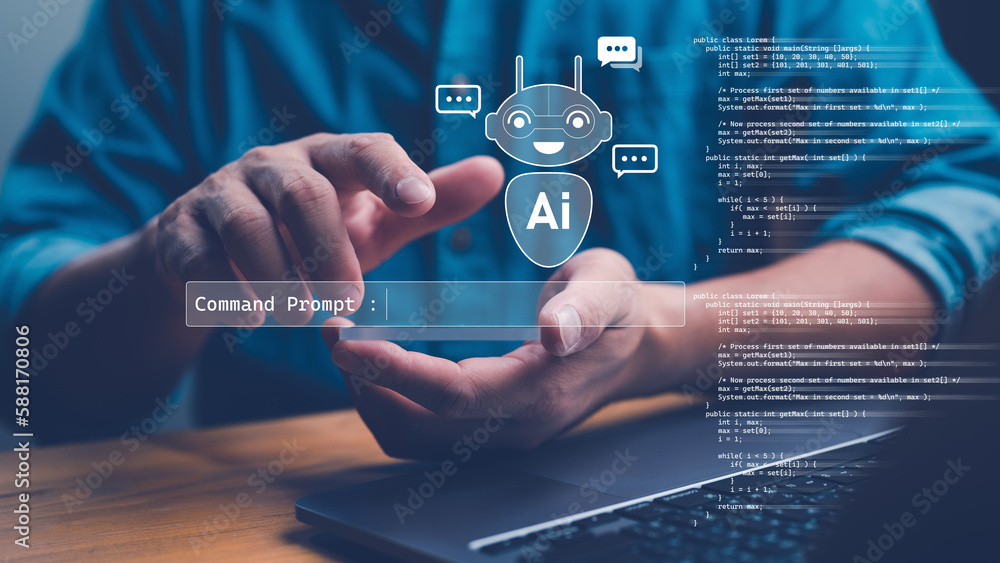 Chatbot Chat with AI, Artificial Intelligence. Man using technology smart robot AI, artificial ...