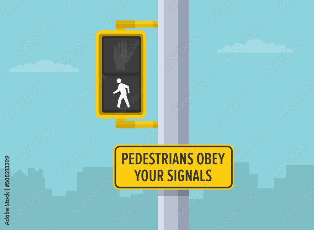 Pedestrian safety tips and traffic regulation rules. Close-up ...