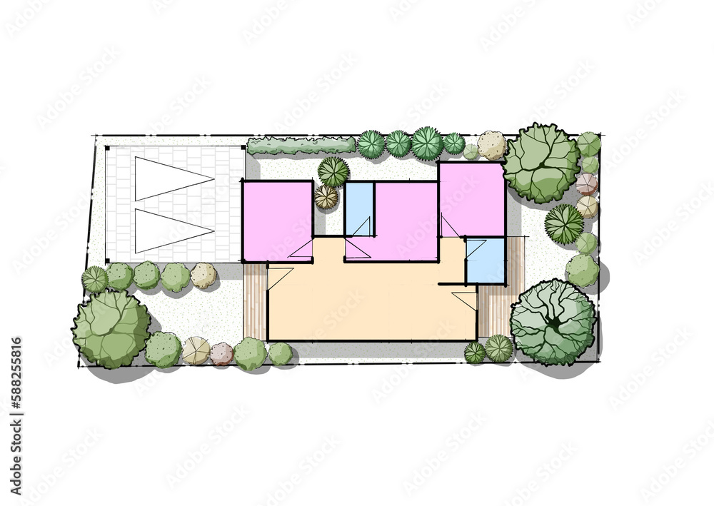 Architectural floorplan of home and garden. House design concept layout ...