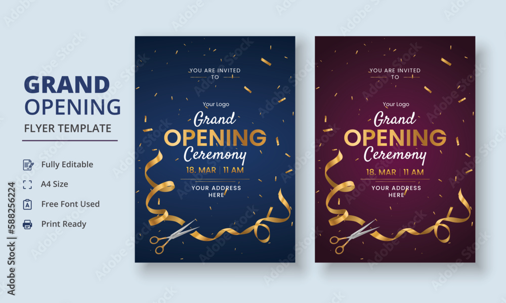 Grand Opening Flyer Template, Realistic grand Opening Invitation ...