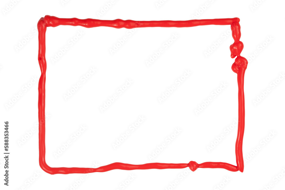 Red rectangle-shaped frame made of paint squeezed from a tube ...