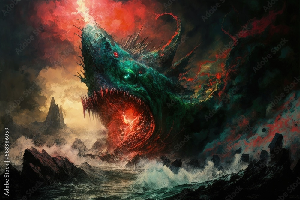 Ilustración de Stock Tectonic leviathan monster. Fantasy creature ...