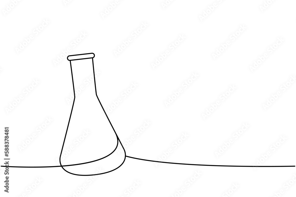 Conical flask one line continuous drawing. Laboratory glass equipment ...