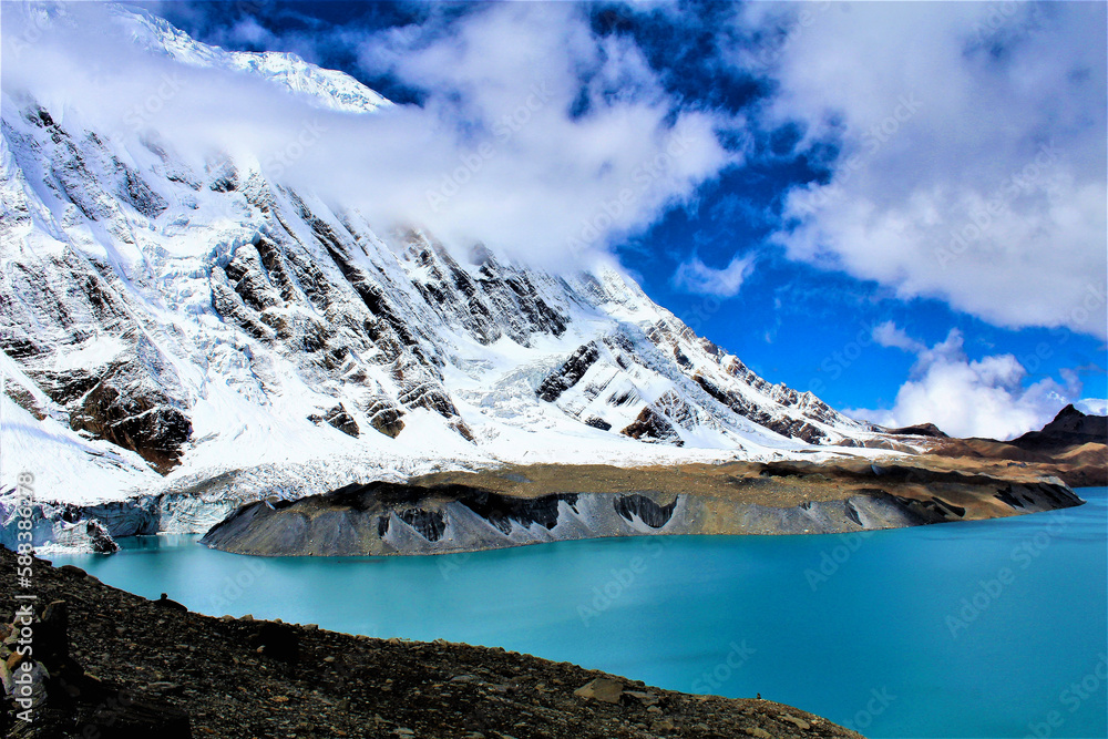 The deep luminescent blue of one of the highest lakes in the world ...