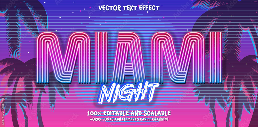 Retro Shiny 80's Miami Beach Vector Editable Text Effect Template Stock ...