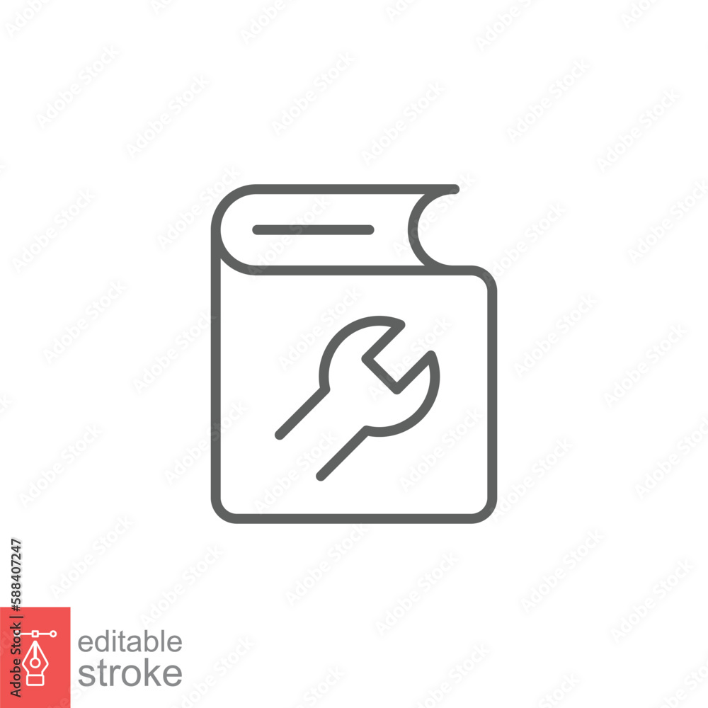 User manual book icon. Instruction, guide book, project technical ...