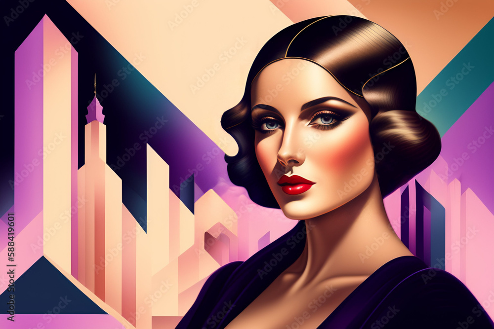 Drawing of stunning feminine 1920s woman, muted and subtle pastel Art ...