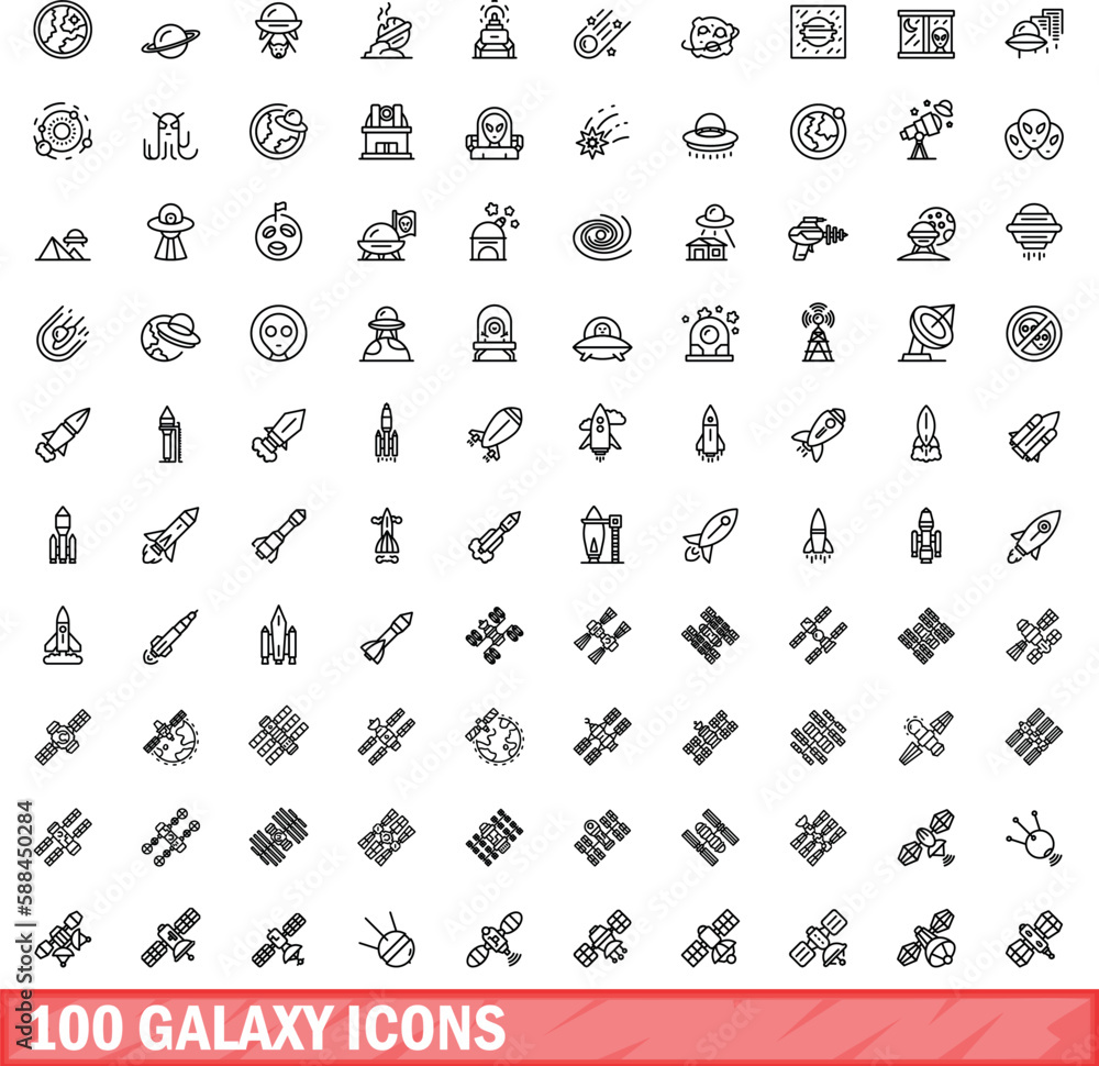 100 galaxy icons set. Outline illustration of 100 galaxy icons vector ...