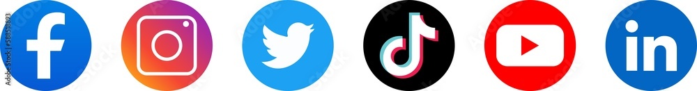 Realistic social media logotypes. Facebook,instagram, twitter, tiktok ...