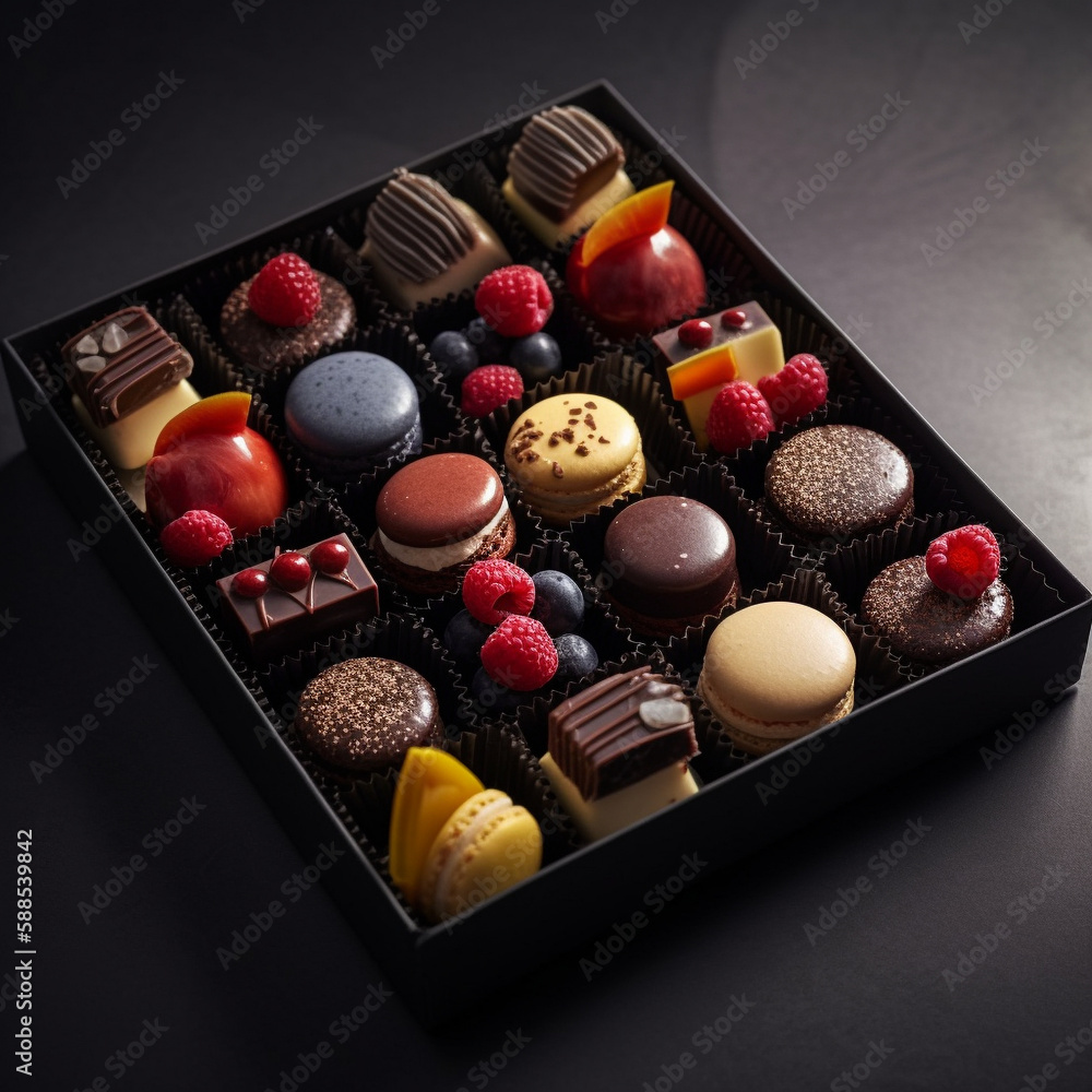 mini-gâteaux français (mini French cakes), macarons, madeleines ...