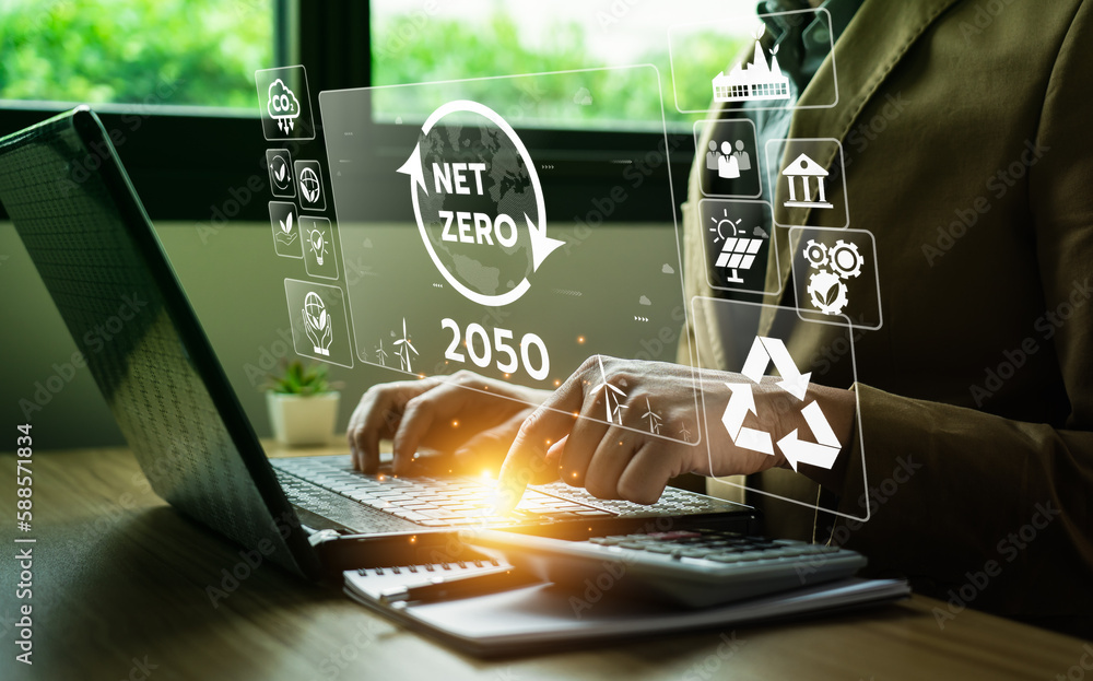 Net zero by 2050. Carbon neutral. Net zero greenhouse gas emissions ...
