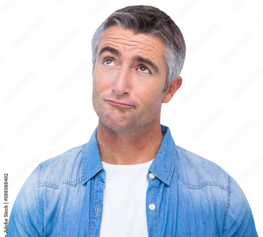 Confused man with grey hair thinking Stock Photo | Adobe Stock